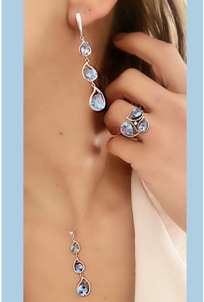 Ose Shop Sky Diamond Blue Creative Sapphire 925 Ayar Gümüş Lüks Set Takım Ose Shop Sky Diamond Blue Creative Sapphire 925 Ayar Gümüş Lüks Set Takım