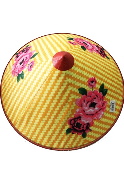 Pembe Çiçekli Saten Kaplama Sarı Vietnam Şapkası Pembe Çiçekli Saten Kaplama Sarı Vietnam Şapkası