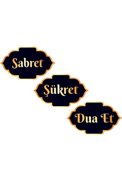 Nar 3D Sabret Şükret Dua Et Gold Ayna 3'lü Set 25 x 15 cm