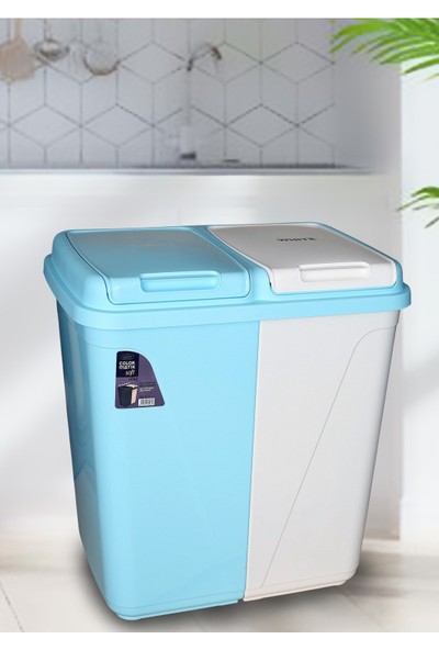 Violet Çift Gözlü Colormatik Çamaşır Sepeti Turkuaz - Beyaz 90 Lt