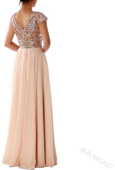 Dlloer V Yaka Abiye Gece Elbisesi - Bej (Yurt Dışından) Dlloer V Yaka Abiye Gece Elbisesi - Bej (Yurt Dışından)