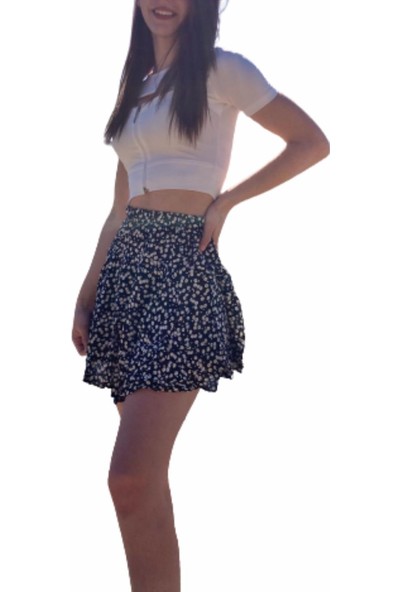 NV Trendy Şort Etek Çıtır Çiçek Desenli Şortlu Kloş Etek