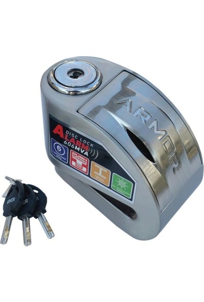 Armor 606 Mva 6mm Paslanmaz Çelik Alarmlı Disk Kilidi Gri Armor 606 Mva 6mm Paslanmaz Çelik Alarmlı Disk Kilidi Gri
