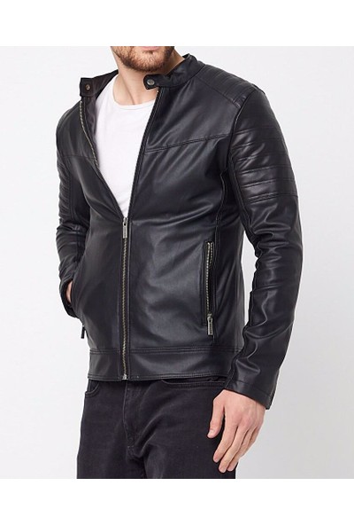 NorthFashion Erkek Siyah Iç Cepli Slim Fit Deri Ceket NorthFashion Erkek Siyah Iç Cepli Slim Fit Deri Ceket