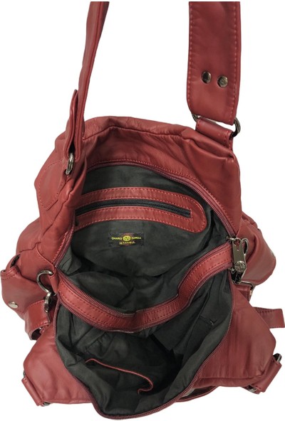 ElizaBell Bordo Kadın Kol Çantası Yıkanmış Çok Gözlü Yumuşak Deri Ebat 35CM30CM ElizaBell Bordo Kadın Kol Çantası Yıkanmış Çok Gözlü Yumuşak Deri Ebat 35CM30CM