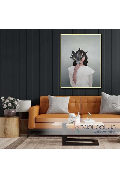 Tablo Plus Tüy Tutan Kadın Yağlı Boya Dokulu Tablo