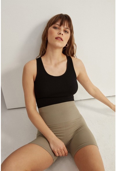 Vatkalı Mini Biker Tayt Haki Vatkalı Mini Biker Tayt Haki