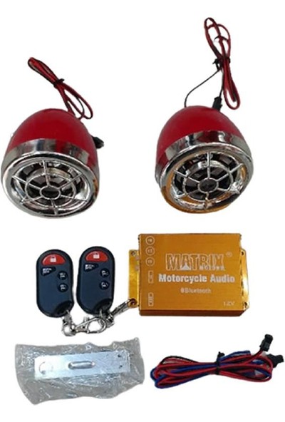 Monero Motosiklet Mp3 Player+Alarm Bluetooth Özellikli Kırmızı Nikel