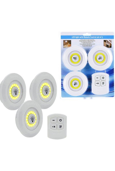 3lü Uzaktan Kumandalı Yapışkanlı Kablosuz LED Spot Lambalar 3lü Uzaktan Kumandalı Yapışkanlı Kablosuz LED Spot Lambalar