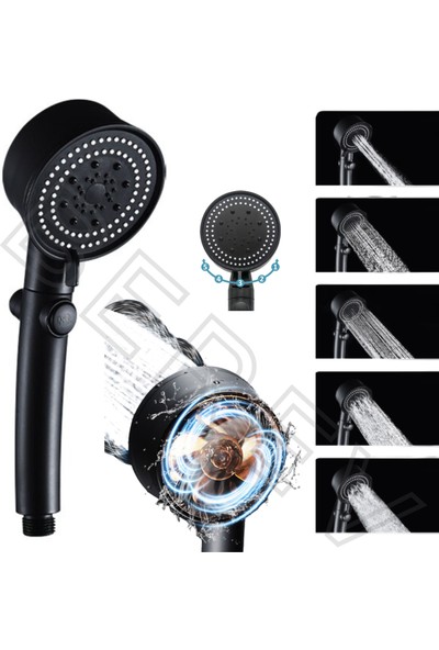 Brkyapı Turbo Fan 5 Fonksiyonlu Siyah Duş Başlığı El Duşu Brkyapı Turbo Fan 5 Fonksiyonlu Siyah Duş Başlığı El Duşu