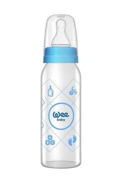 Wee Baby Silikon Uçlu Desenli Cam Biberon 250 cc - Mavi Wee Baby Silikon Uçlu Desenli Cam Biberon 250 cc - Mavi