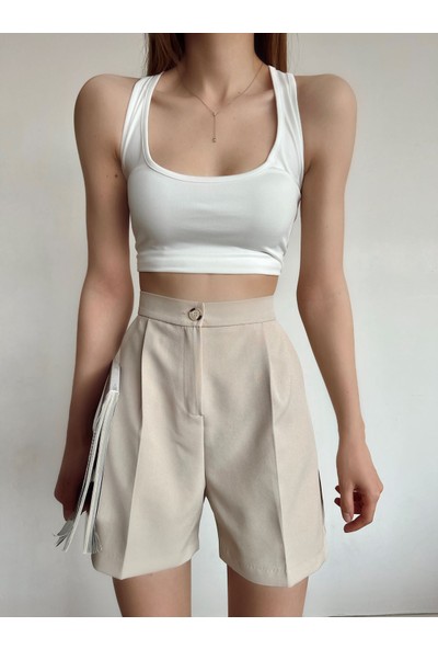 My Moda Pileli Kumaş Şort