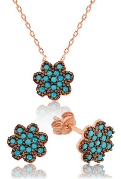 York Nevada Gümüş Mavi Çiçek Bayan Set