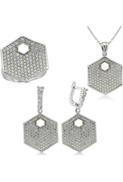 York Nevada Gümüş Zirkon Taşlı Altıgen Bayan Set