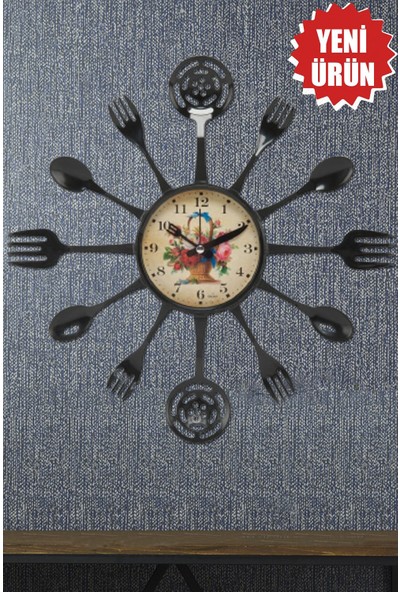 Şahane Pazar Galaxy Çatal Kaşık Duvar Saati Siyah 133-K FMA07239