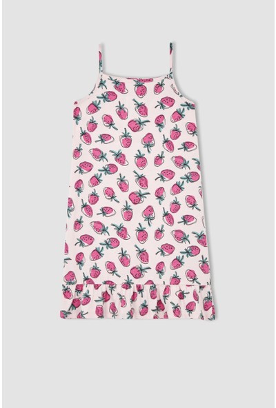 DeFacto Kız Çocuk Regular Fit Çilek Desenli Askılı Gecelik W6921A622HS
