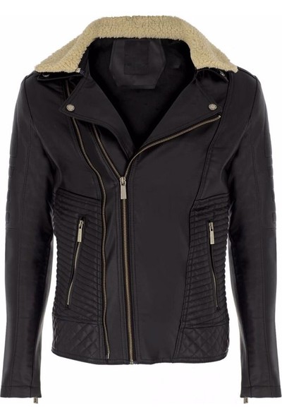 NorthFashion Erkek Siyah Kuzey Yaka Kürklü Iç Cepli Slim Fit Deri Ceket Mont NorthFashion Erkek Siyah Kuzey Yaka Kürklü Iç Cepli Slim Fit Deri Ceket Mont