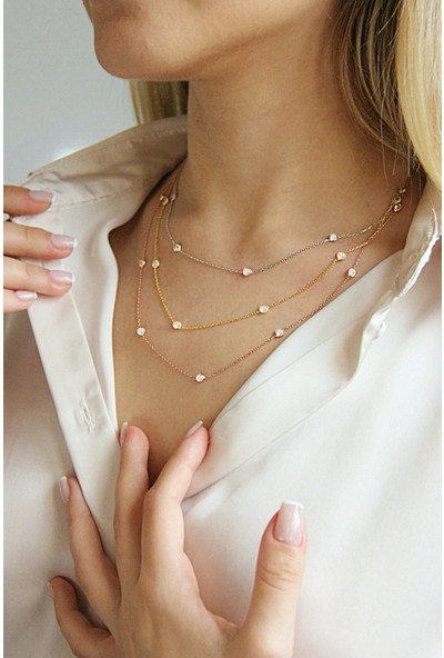 Argentum Concept 925 Ayar Gümüş Üç Renk Zincirli Zirkon Taşlı Kolye - N161301 Argentum Concept 925 Ayar Gümüş Üç Renk Zincirli Zirkon Taşlı Kolye - N161301