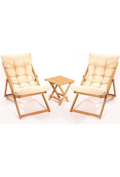 Minderli - Riya Şezlong Seti Bahçe&balkon&teras&plaj Katlanır Ikili Set - 2 Şezlong 1 Sehpa