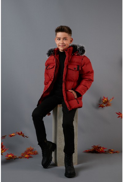 Lela Içi Peluş Astarlı Çıkarılabilir Kapüşonlu Şişme Mont Erkek Çocuk Mont 5760023
