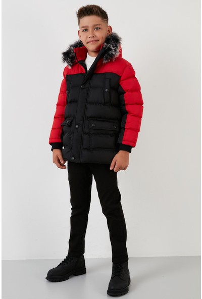 Lela Içi Peluş Astarlı Çıkarılabilir Suni Tüylü Kapüşonlu Şişme Mont Erkek Çocuk Mont 5760054