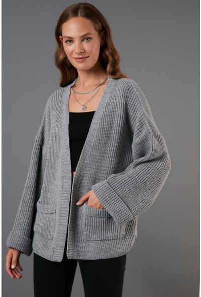 Lela Cepli Geniş Kollu Örme Hırka Bayan Hırka 4616103