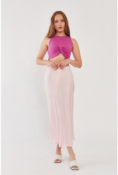 Nalu Fuşya %100 Pamuk Düğüm Detaylı Crop Bluz Nalu Fuşya %100 Pamuk Düğüm Detaylı Crop Bluz