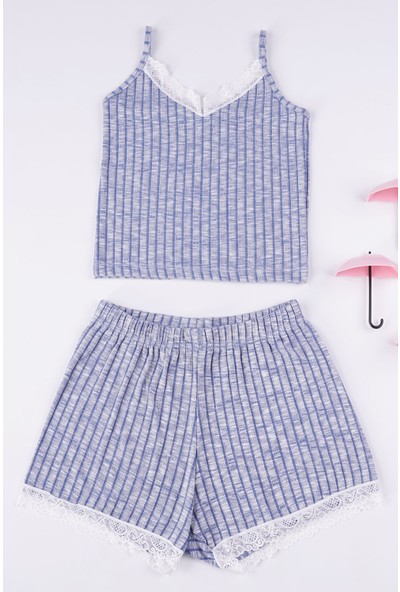 Eminna Kadın Mavi Askılı Şortlu Pijama Takımı