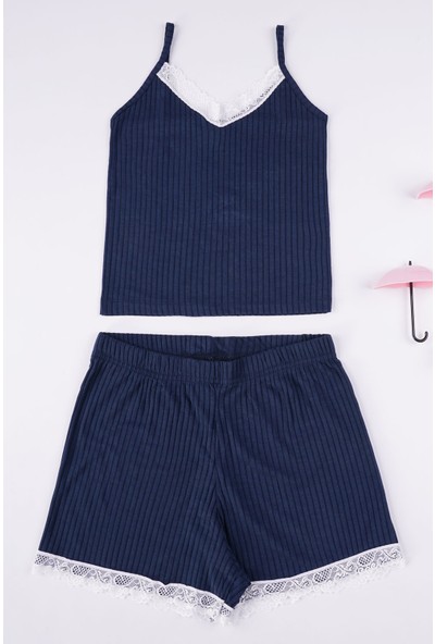 Eminna Kadın Indigo Askılı Şortlu Pijama Takımı