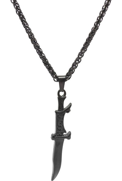 Nipora Kama Tasarım Siyah Renk Çelik Erkek Kolye Nipora Kama Tasarım Siyah Renk Çelik Erkek Kolye