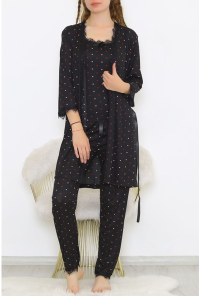 BYR Bernam Butik Ip Askılı Sabahlık 3'lü Takım Siyahkırmızı BYR Bernam Butik Ip Askılı Sabahlık 3'lü Takım Siyahkırmızı