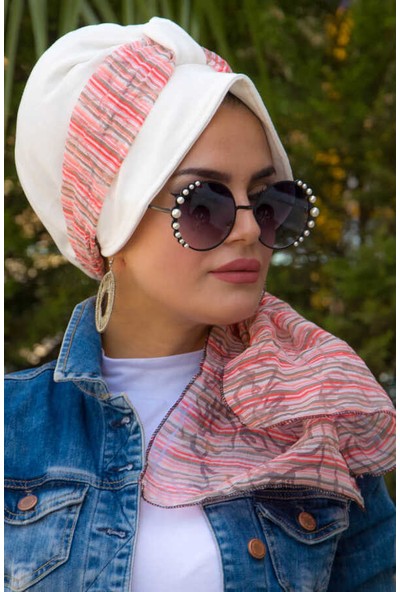 Beyaz Kırmızı Çizgi Şapkalı Bone