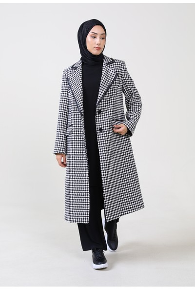 SETRMS Siyah Mono Yaka Düğmeli Kaz Ayağı Desenli Kaban 2213042 SETRMS Siyah Mono Yaka Düğmeli Kaz Ayağı Desenli Kaban 2213042