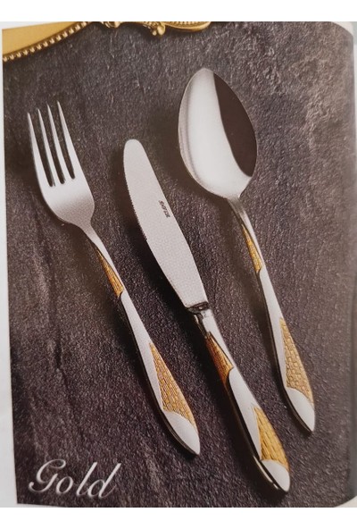 İNTER ÇELİK Hasır Gold 72 Parça 12 Kişilik Çatal & Bıçak & Kaşık Seti