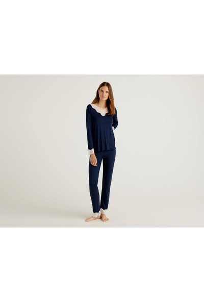 Paçası Dantelli Viskon Pijama Alt