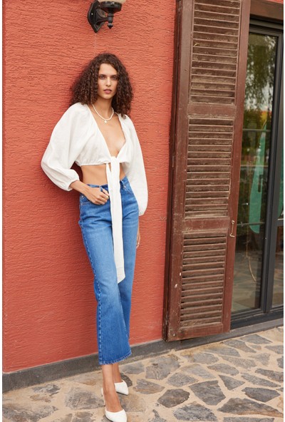 Culotte Wide Leg Jean Mavi