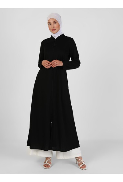 Zenane Boydan Fermuarlı Ferace - Siyah - Zenane