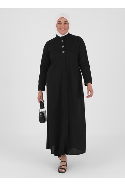 Miss Cazibe Büyük Beden Kaşe Ferace - Siyah - Miss Cazibe