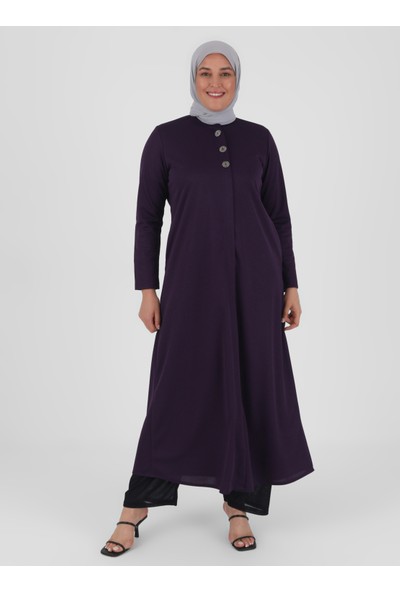 Miss Cazibe Büyük Beden Kaşe Ferace - Mor - Miss Cazibe