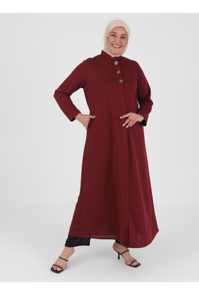 Miss Cazibe Büyük Beden Kaşe Ferace - Bordo - Miss Cazibe