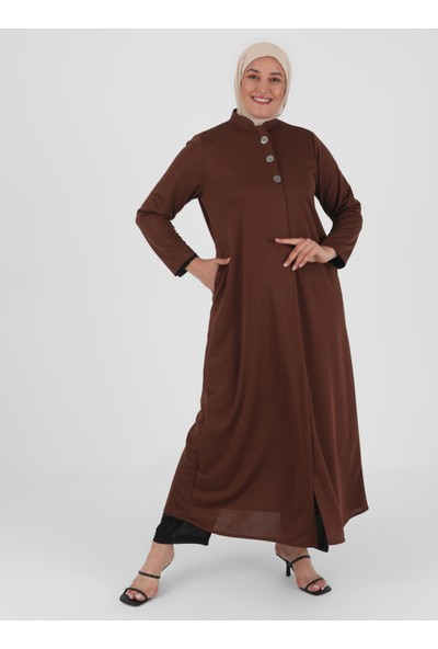Büyük Beden Kaşe Ferace - Kahverengi - Miss Cazibe