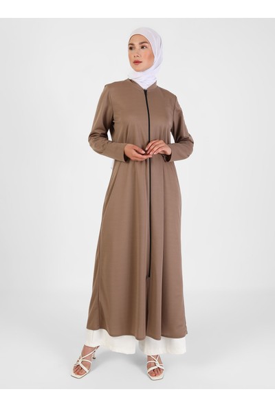 Zenane Boydan Fermuarlı Ferace - Vizon - Zenane