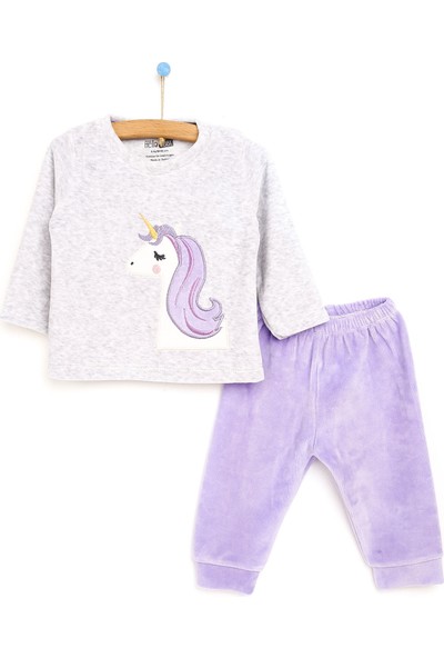 Hello Baby Basic Kız Bebek Kadife Pijama Takımı