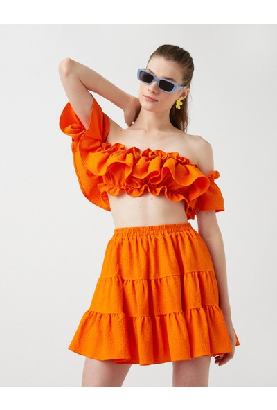 Koton Volanlı Crop Bluz Koton Volanlı Crop Bluz