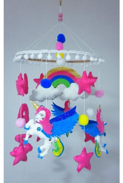 Keçeli Bebek Unicorn Isme Özel Tasarım Dönence Beşik Süsü Keçeli Bebek Unicorn Isme Özel Tasarım Dönence Beşik Süsü