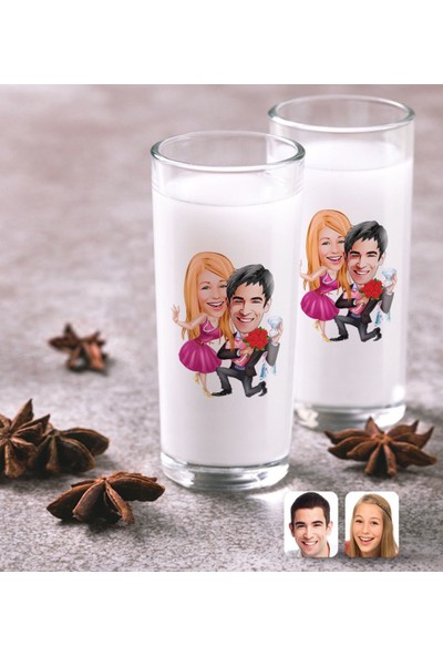 BK Kişiye Özel Sevgililer Karikatürlü Ikili Rakı Bardağı Seti-9
