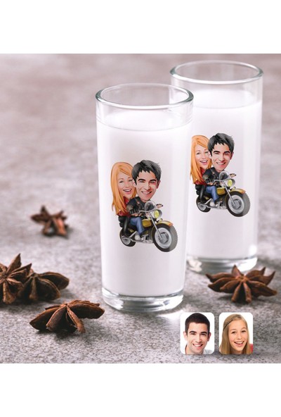 BK Kişiye Özel Sevgililer Karikatürlü Ikili Rakı Bardağı Seti-17