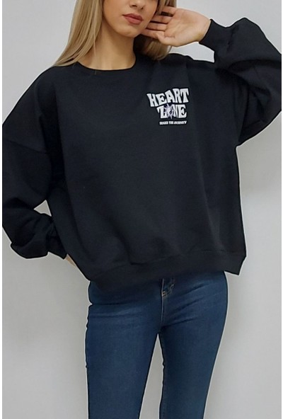 Tarhan Bera Arkasıda Baskılı Oversize Sweatshirt Siyah