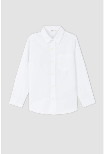 DeFacto Erkek Çocuk Regular Fit Polo Yaka Pamuklu Uzun Kollu Gömlek T8854A622AU