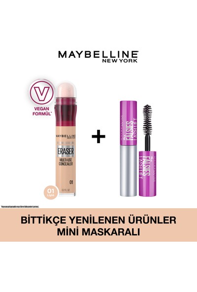 Maybelline New York Instant Anti Age Eraser Kapatıcı - 01 Light + Mini Falsies Lash Lift Maskara Maybelline New York Instant Anti Age Eraser Kapatıcı - 01 Light + Mini Falsies Lash Lift Maskara